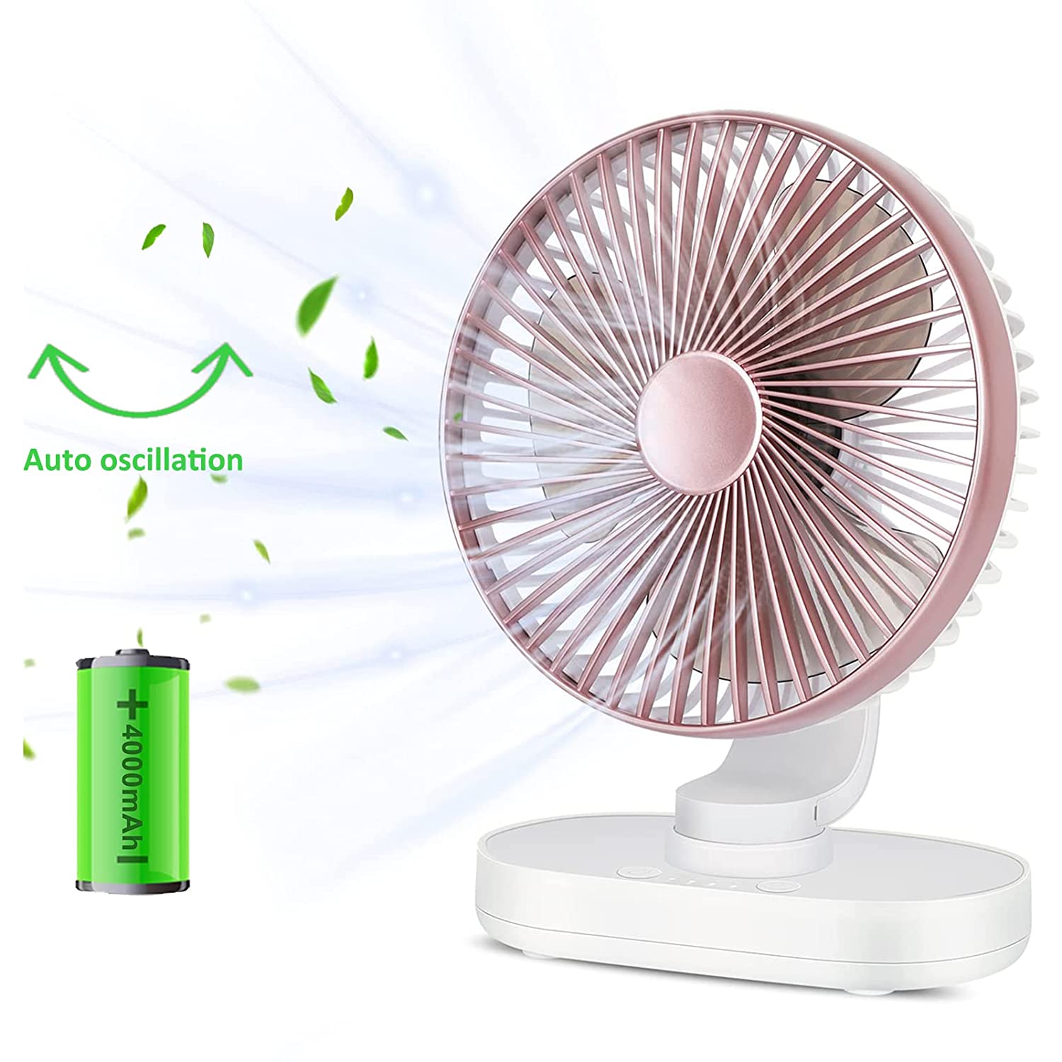 Hoteon USB Desk Fan, 4 Speeds Oscillating Table Fan, USB Rechargeable ...